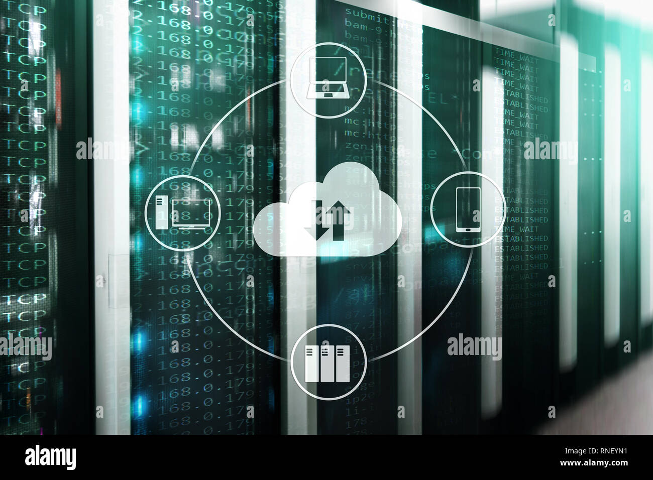 CLoud server and computing, data storage and processing. Internet and technology concept Stock ...