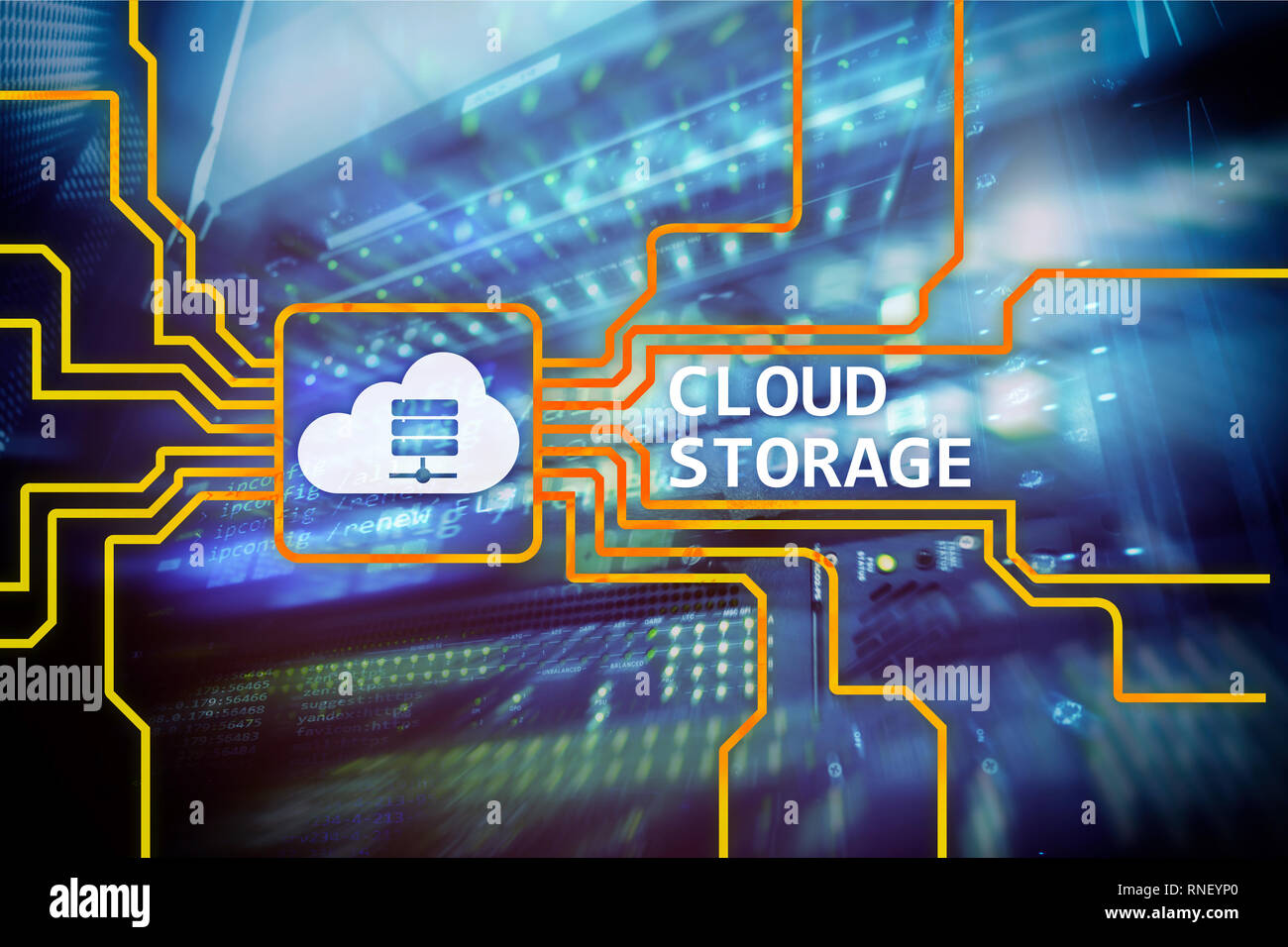 Cloud data storage concept on server room background Stock Photo - Alamy