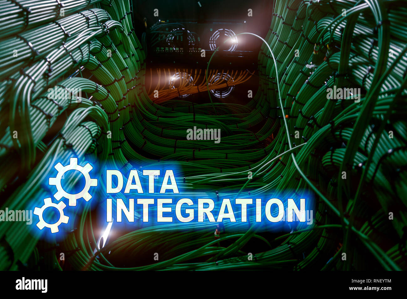 Data integration information technology concept on server room ...