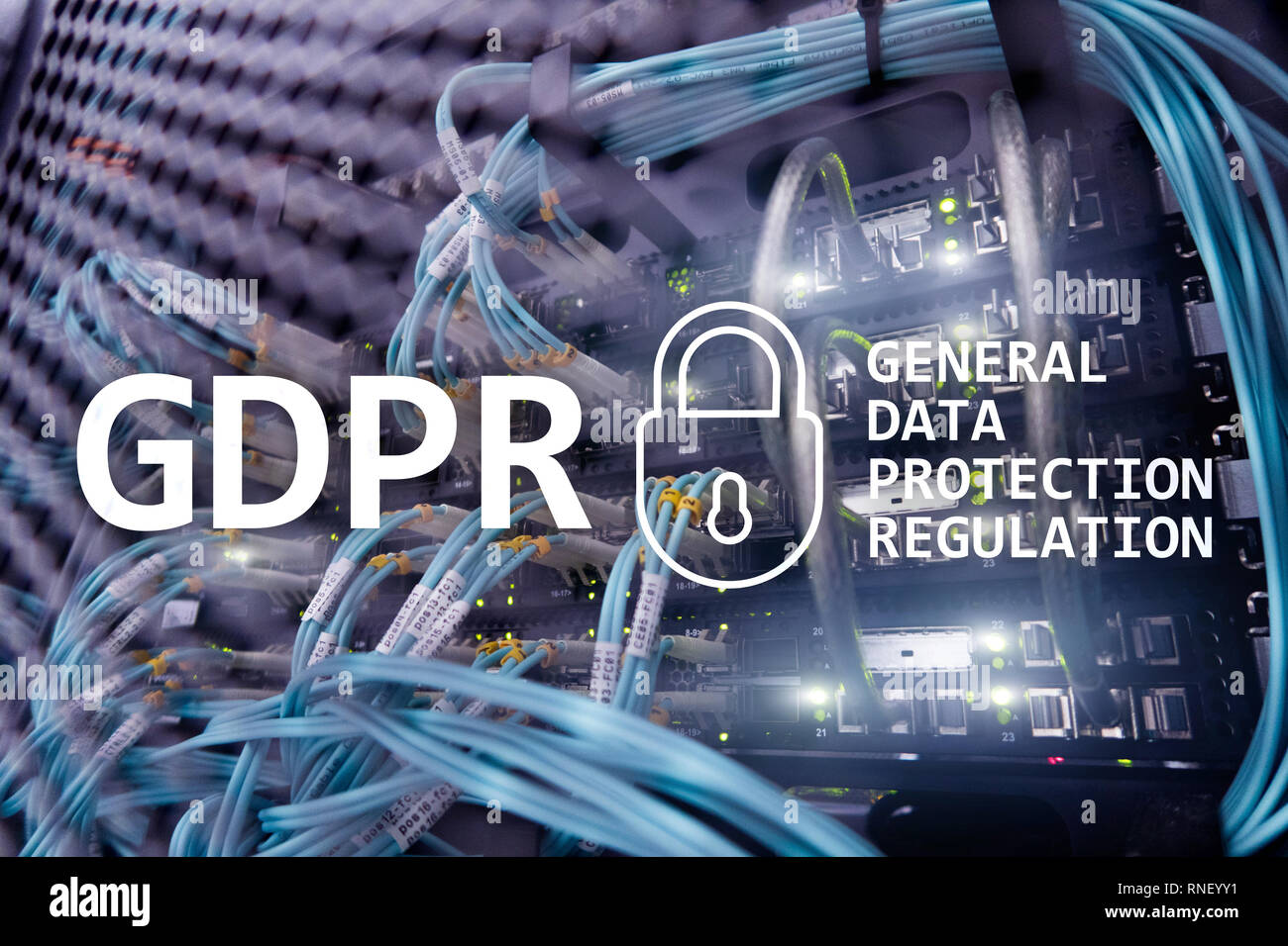 GDPR, General data protection regulation compliance. Server room ...