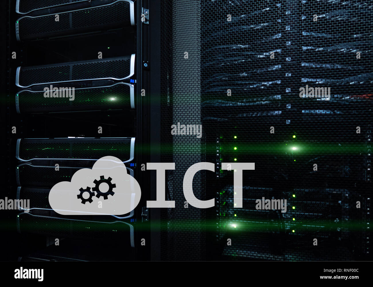 ICT - information and communications technology concept on server room ...
