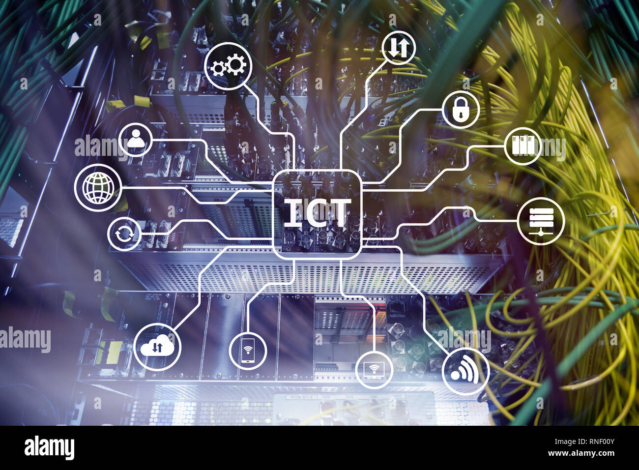 ICT - information and communications technology concept on server room ...