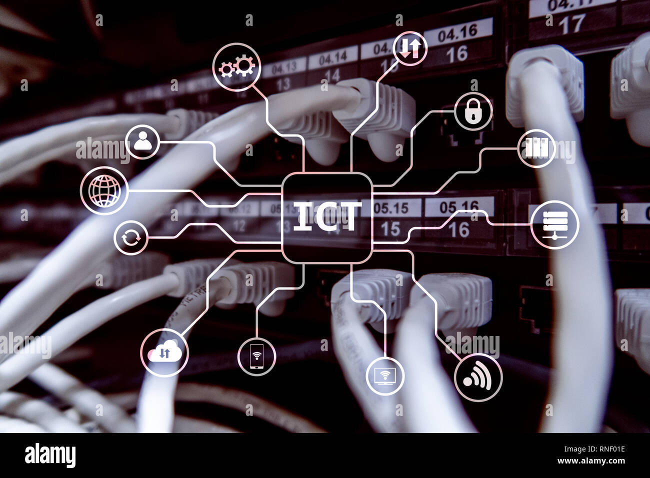 ICT - information and communications technology concept on server room ...