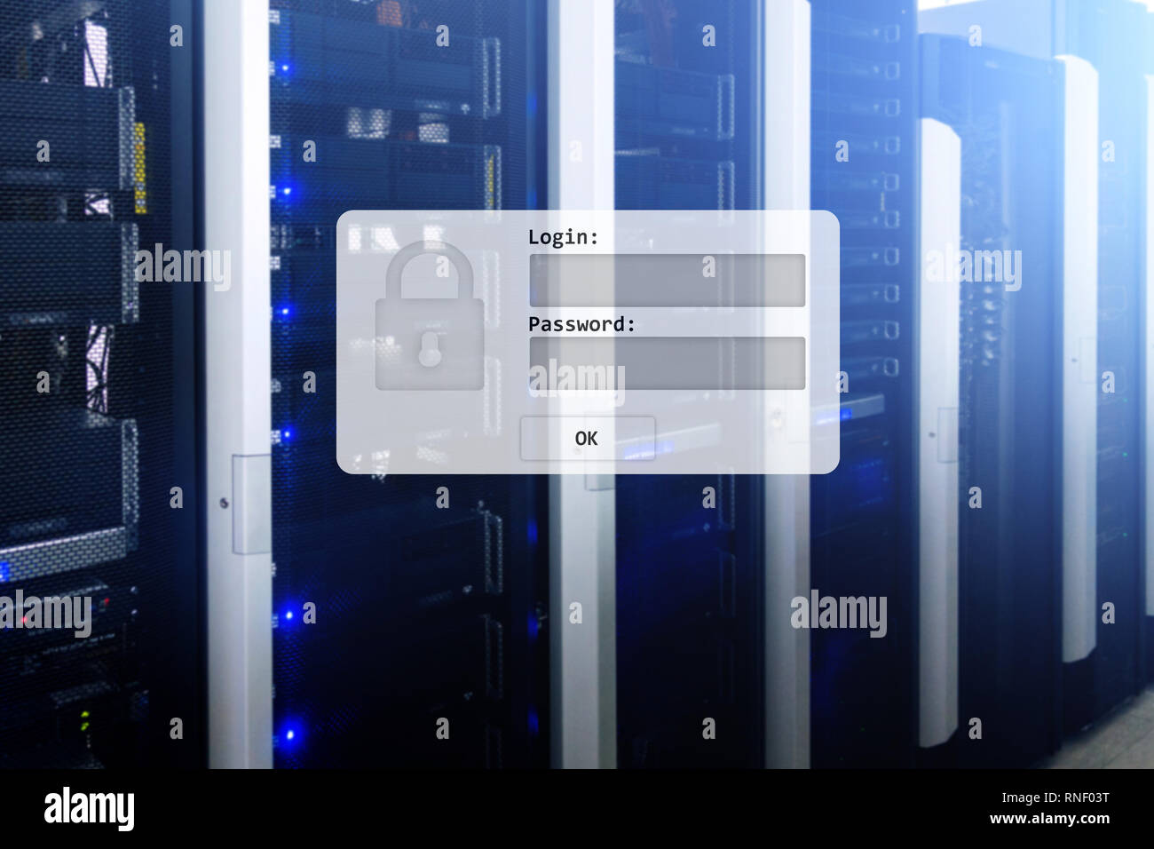 Server room, login and password request, data access and security Stock ...