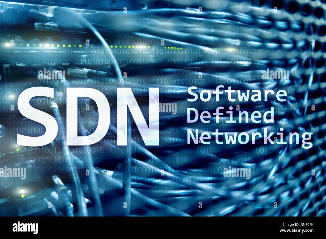 SDN, Software defined networking concept on modern server room ...