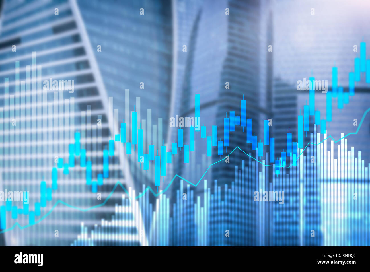 Stock trading candlestick chart and diagrams on blurred office center ...