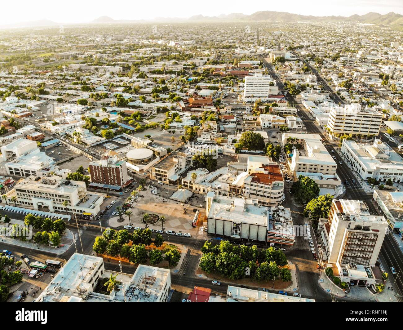 Aerial view of downtown Hermosillo, Sonora. Vista aerea del centro de ...
