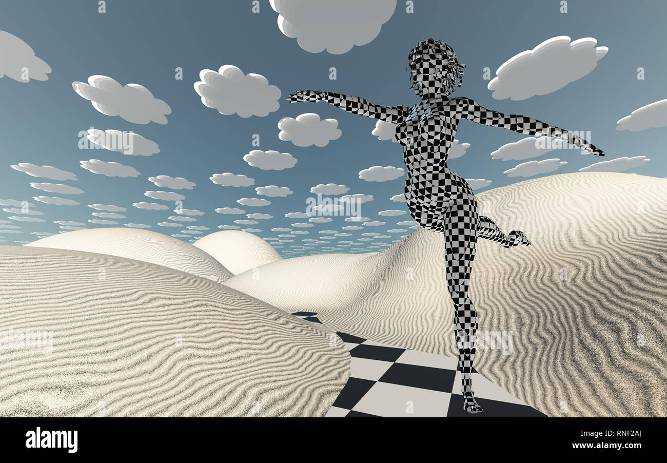 Checker board covered dancer in chessboard desert Stock Photo - Alamy