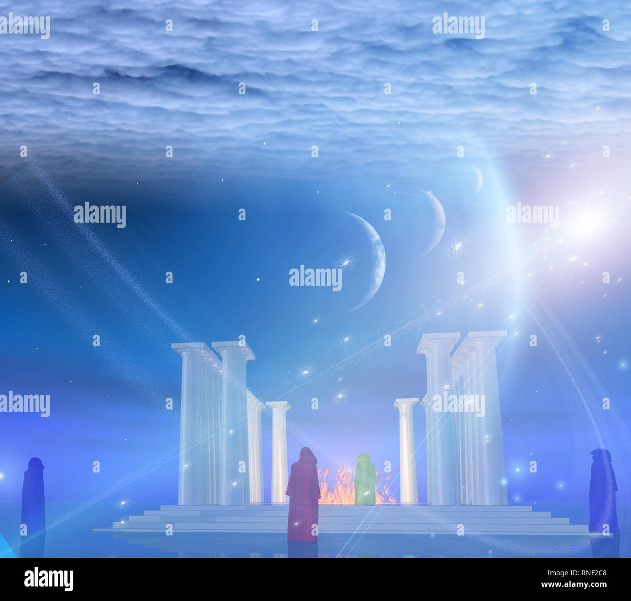 Temple of fire in the sky. Monks Stock Photo - Alamy