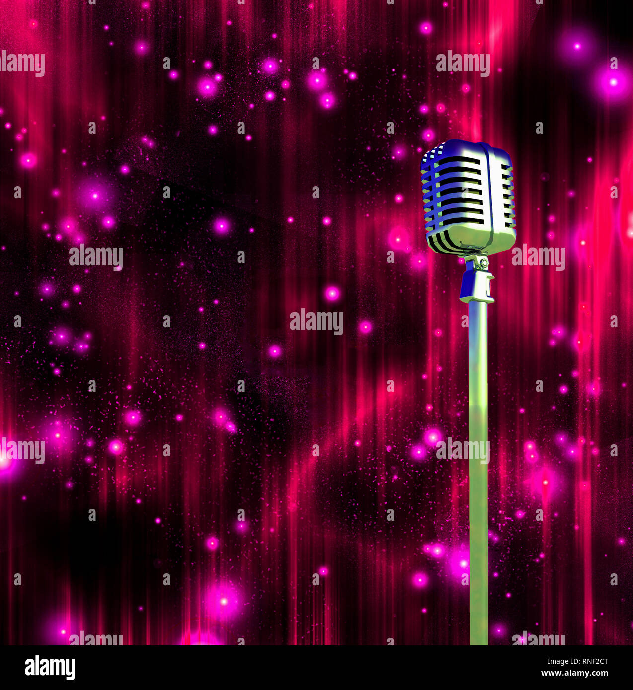 Classic Microphone with Colorful Curtains with Sparks Stock Photo - Alamy