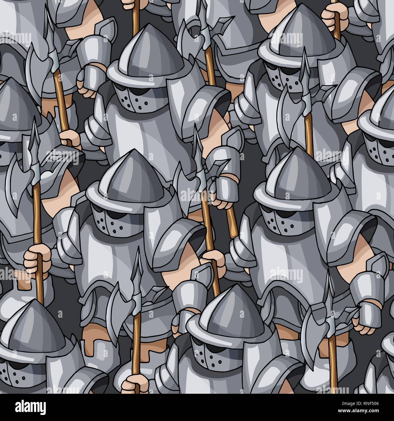 Medieval armored knights formation hand drawn seamless pattern ...