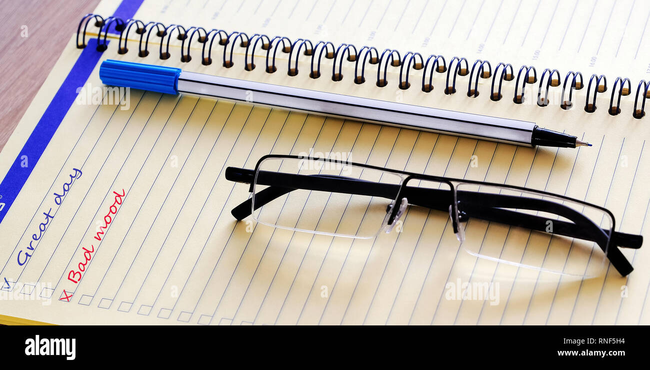 The writing in Notepad. Great day without a bad mood. A detailed ...