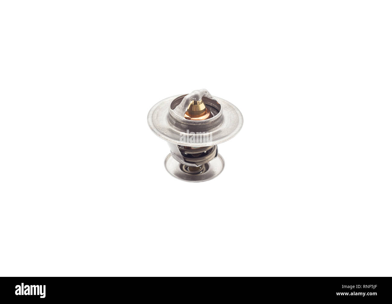 Automotive part engine cooling system thermostat on a white background ...