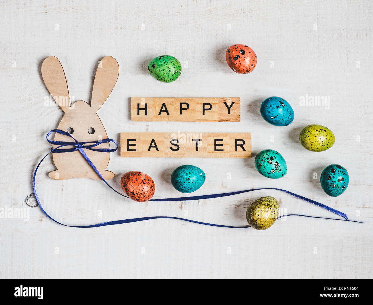 Wooden letters of the alphabet in the form of the words HAPPY EASTER on ...