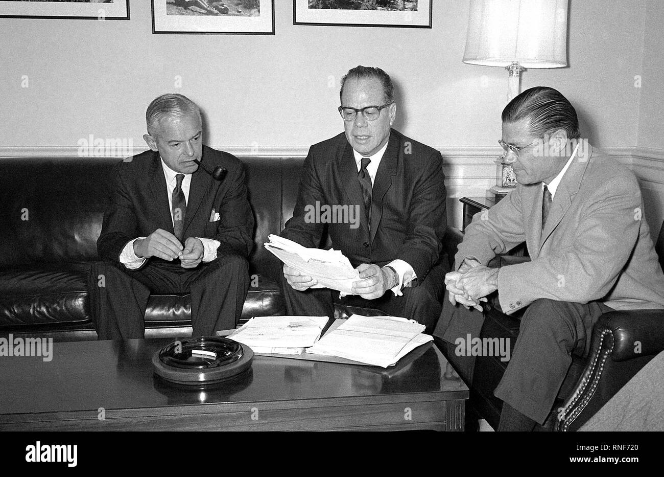 Senator Thomas H. Kuchel (CA), center, meets with Secretary of Defense ...