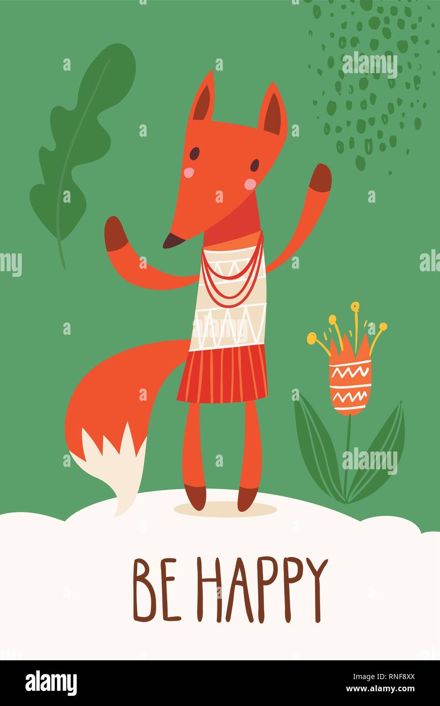 Vector card with a cartoon dancing fox Stock Vector Image & Art - Alamy