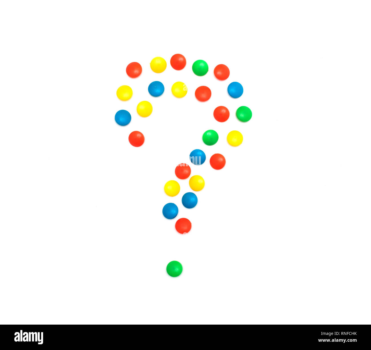 Multicolored alphabet from children's mosaic, question mark, isolate ...