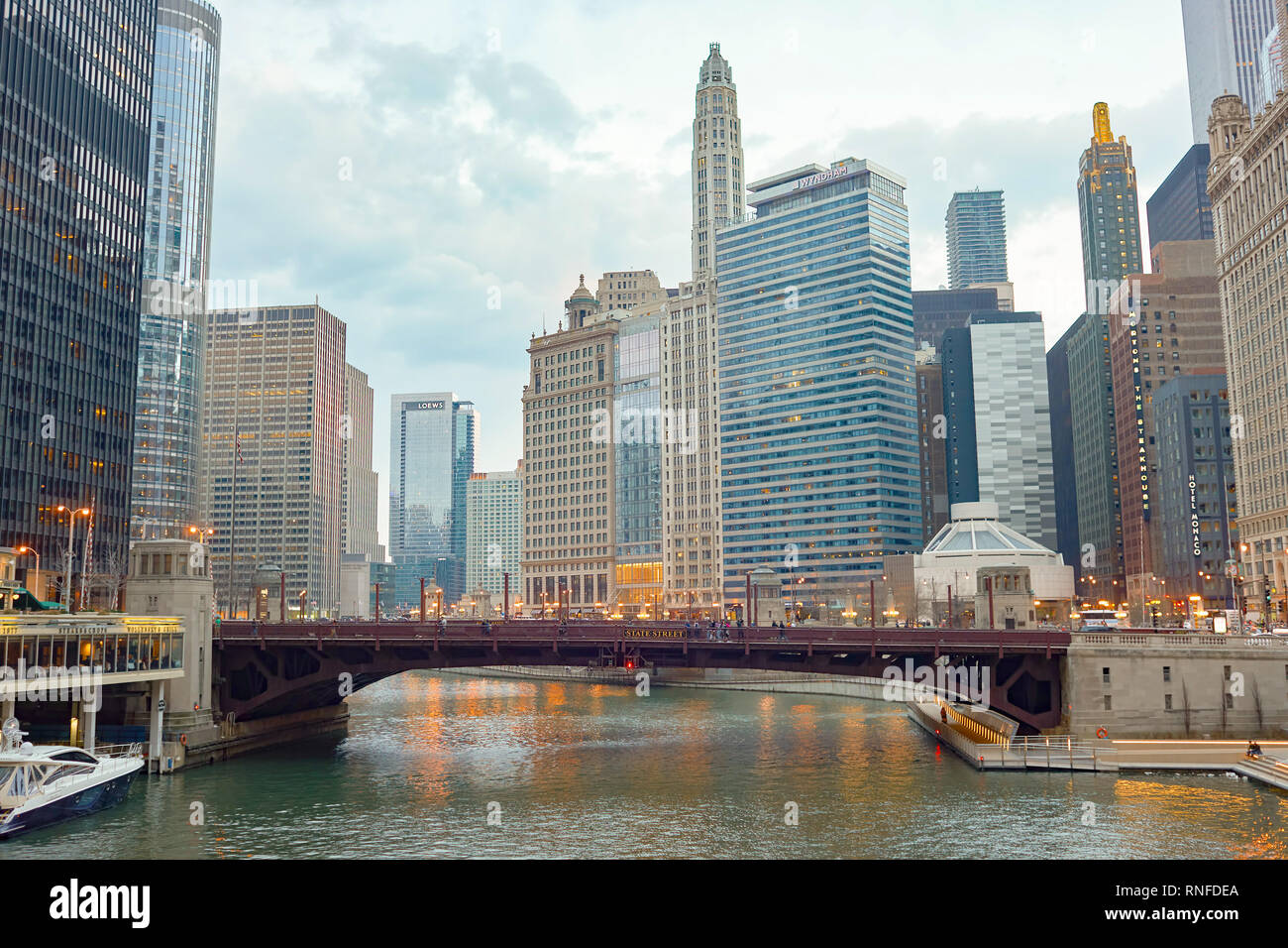 CHICAGO, IL - CIRCA APRIL, 2016: Chicago at twilight. Chicago is the ...
