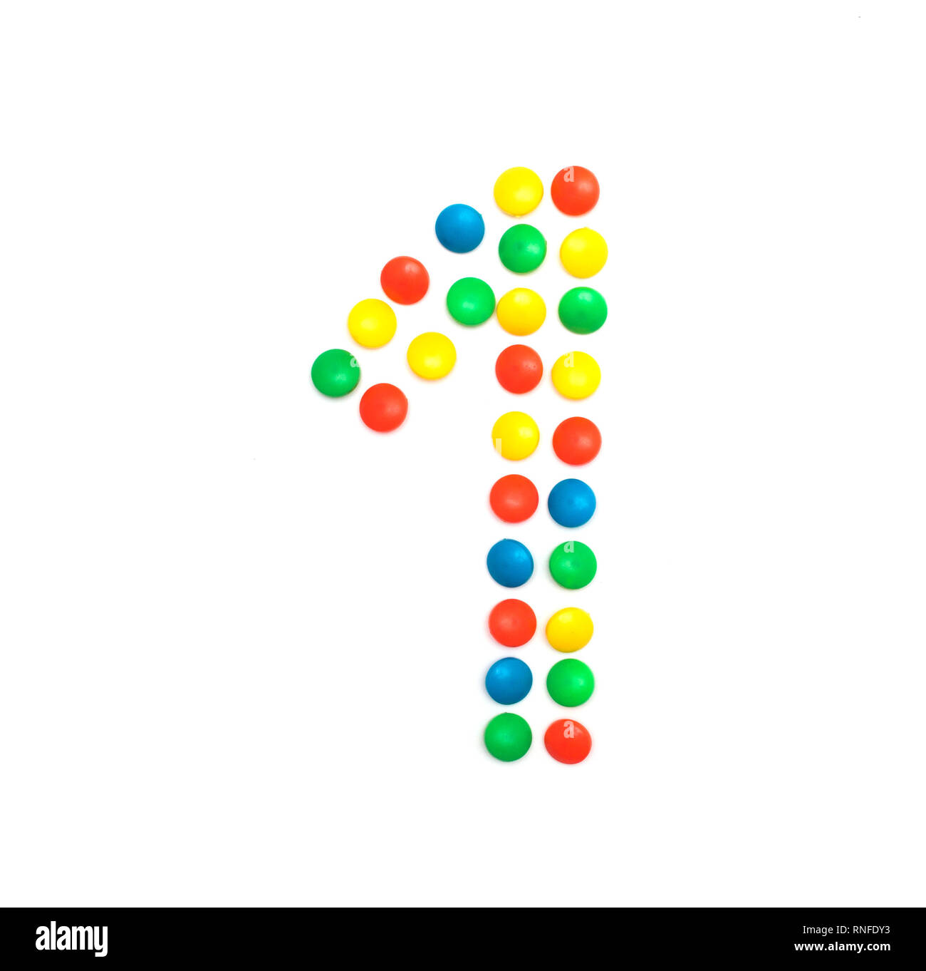 Children's numbers laid out from a multi-colored mosaic figure number 1 ...