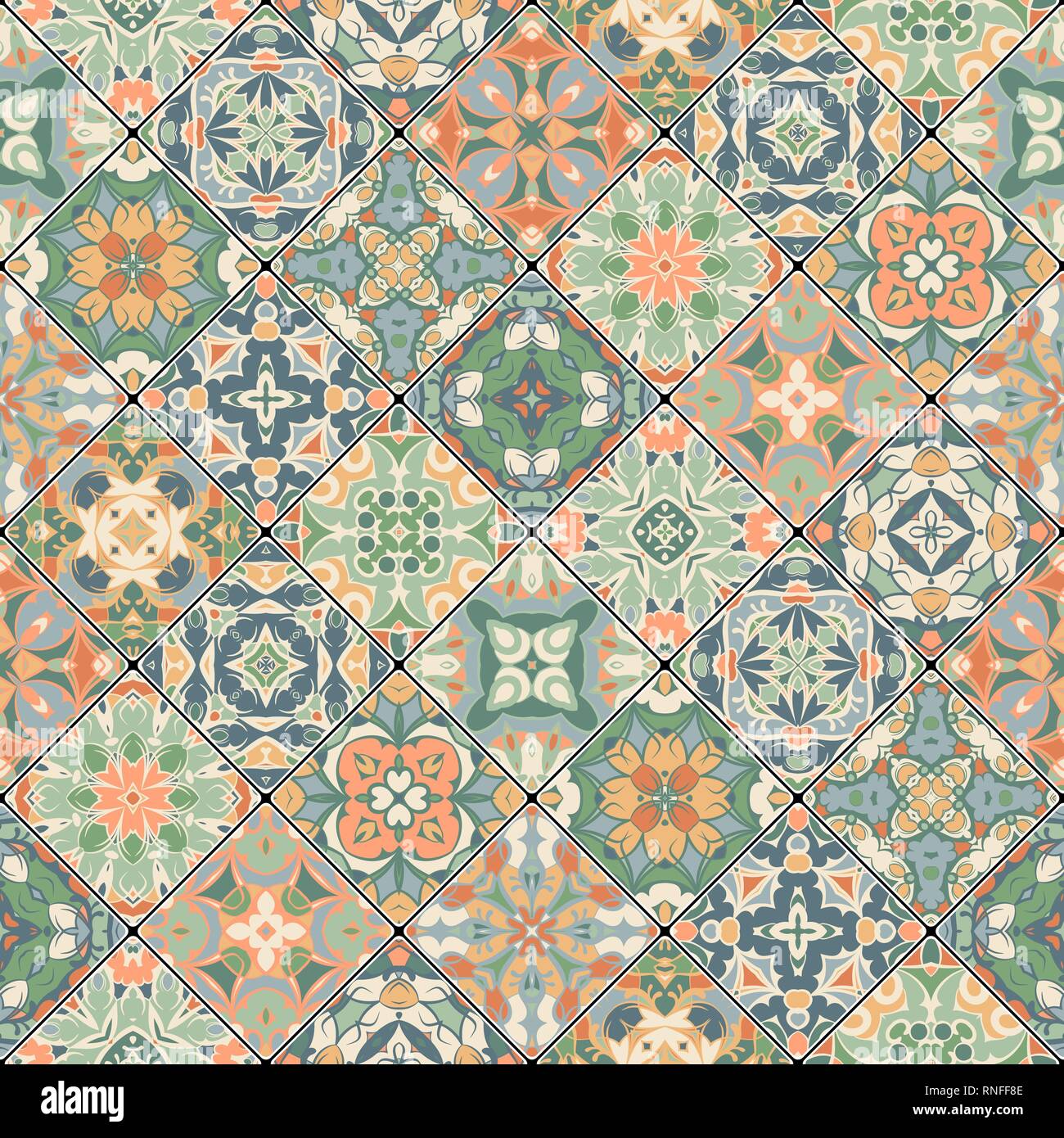 Set of seamless abstract patterns. Colorful tiles background in ...
