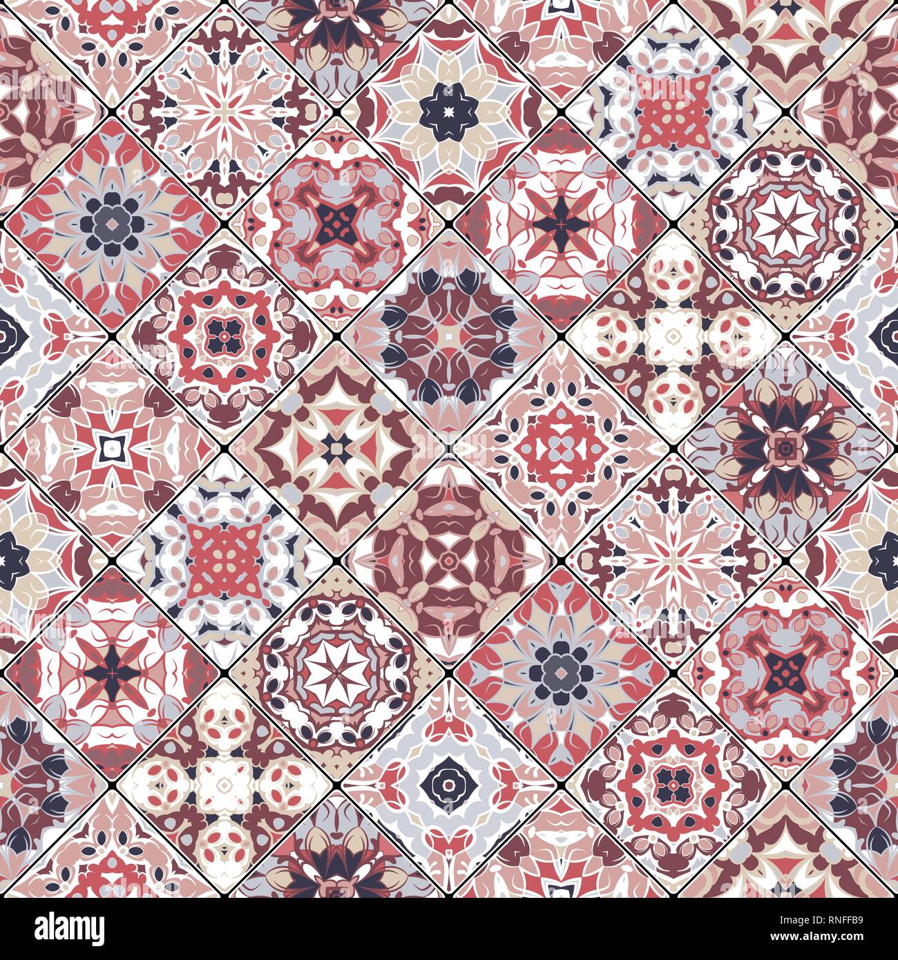 Set of seamless abstract patterns. Colorful tiles background in ...