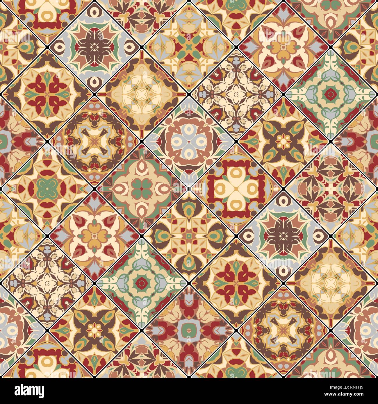 Set of seamless abstract patterns. Colorful tiles background in ...