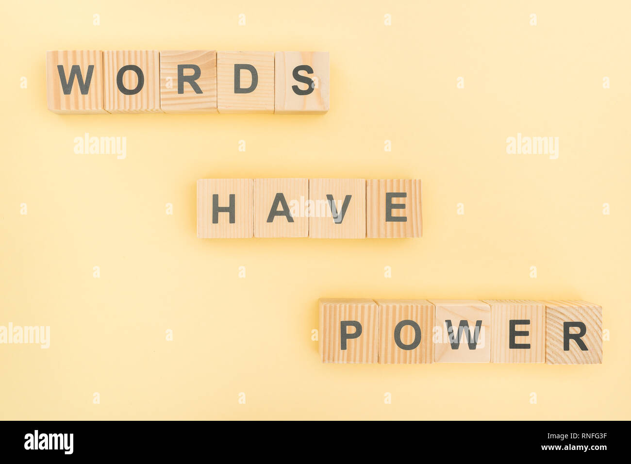 top view of phrase words have power lettering with wooden cubes on ...
