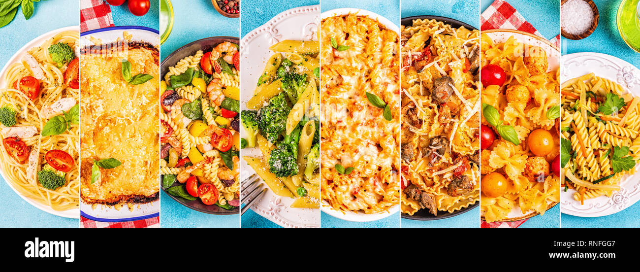 Collage of various pasta dishes, top view Stock Photo - Alamy
