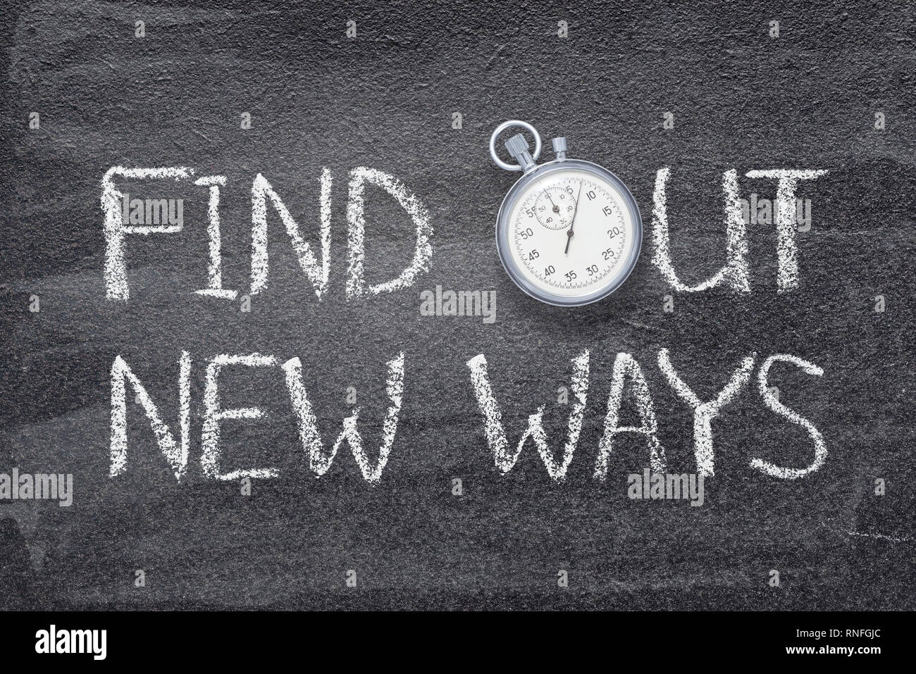 find out new ways phrase handwritten on chalkboard with vintage precise ...