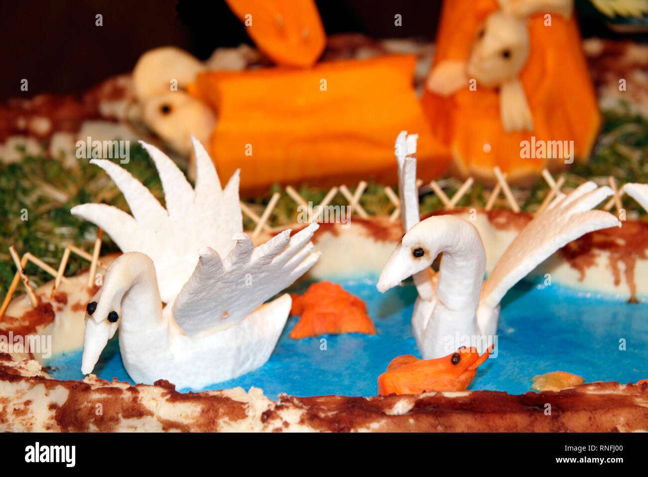 Gala buffet aboard a cruise ship, edible swans Stock Photo - Alamy