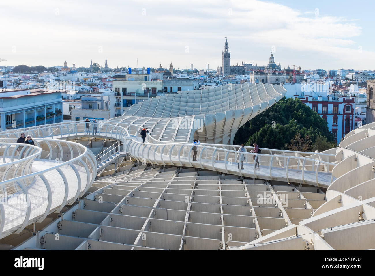 View from walkway on the Metropol Parasol, one of the largest wooden ...