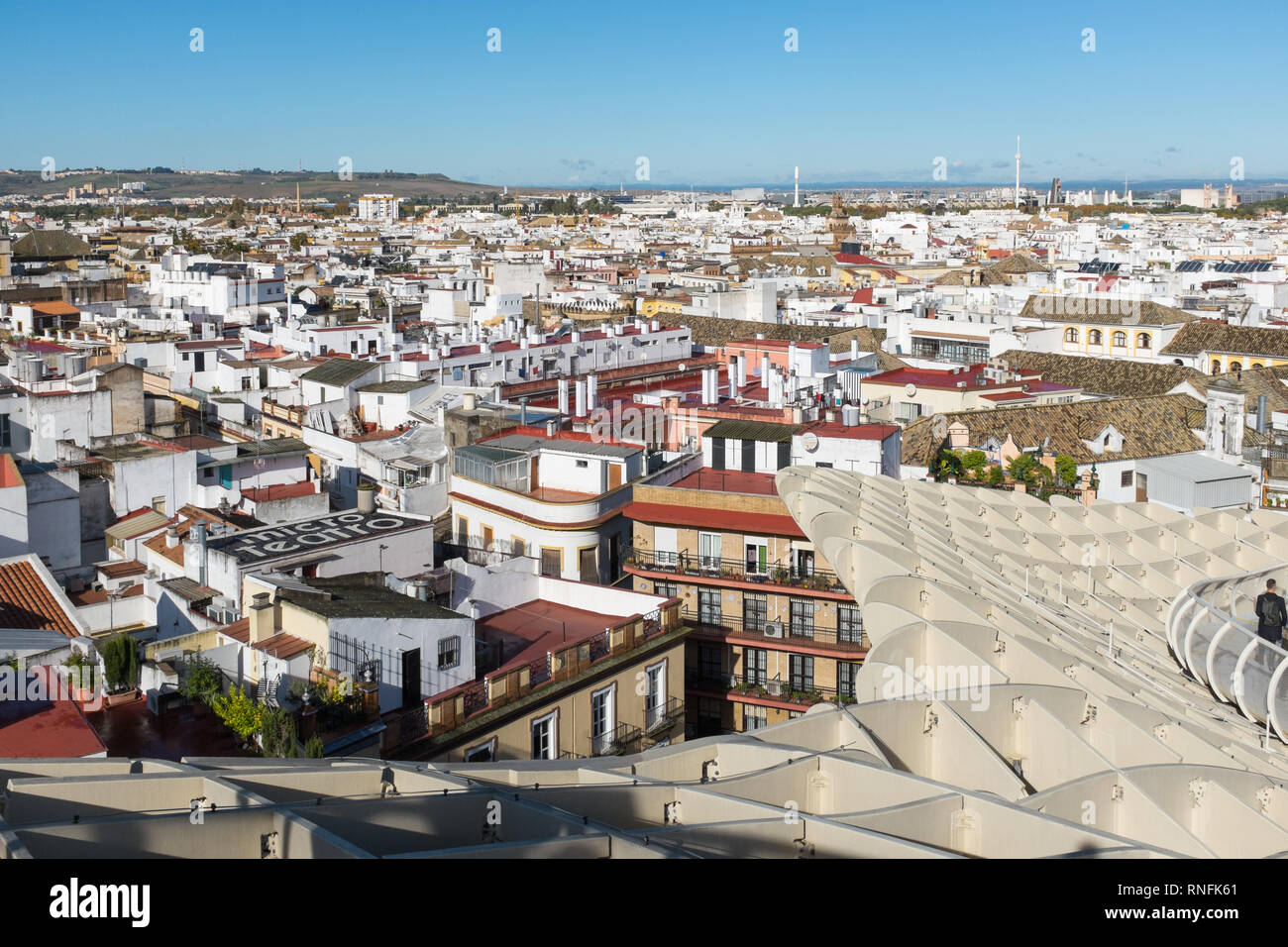 View from walkway on the Metropol Parasol, one of the largest wooden ...