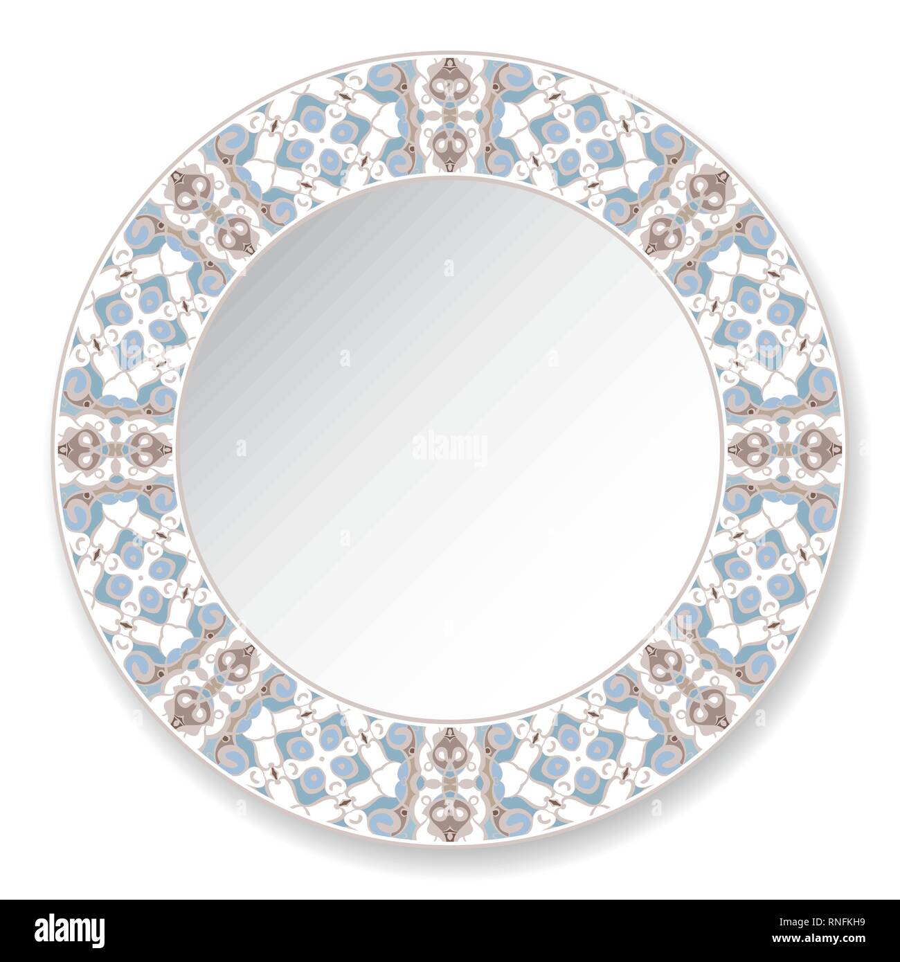 Decorative plate with a circular colorful pattern, top view. White ...