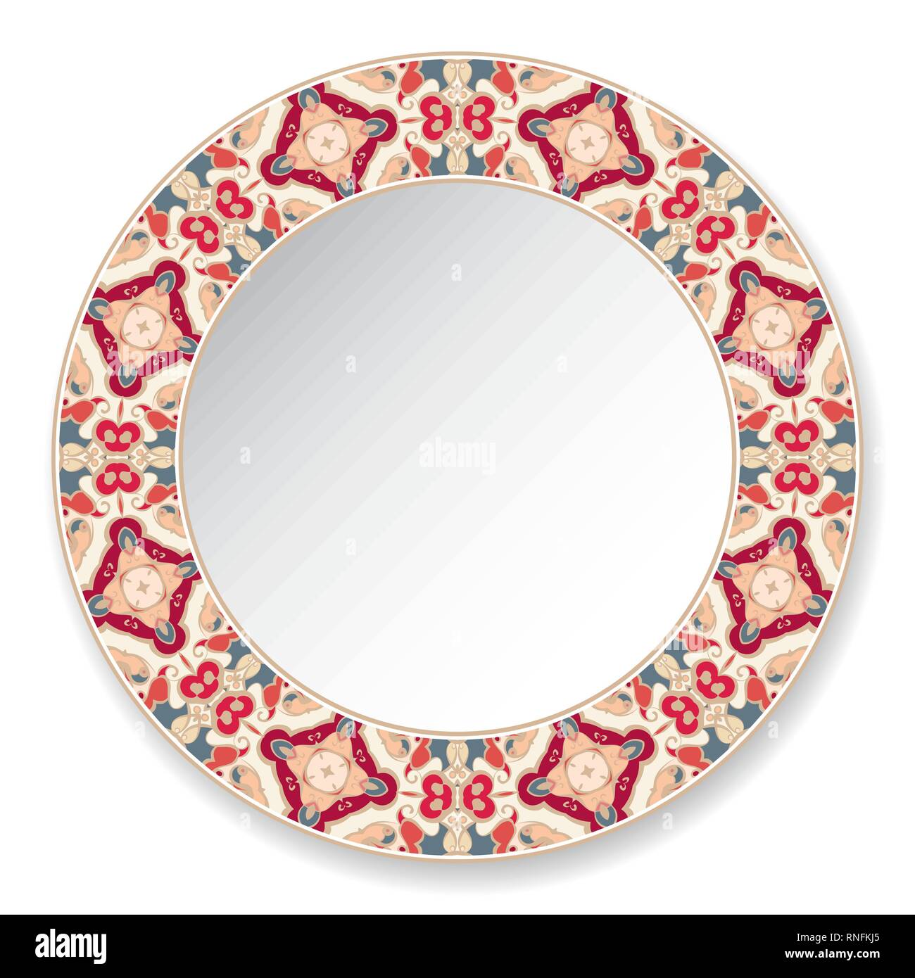 Decorative plate with a circular colorful pattern, top view. White ...