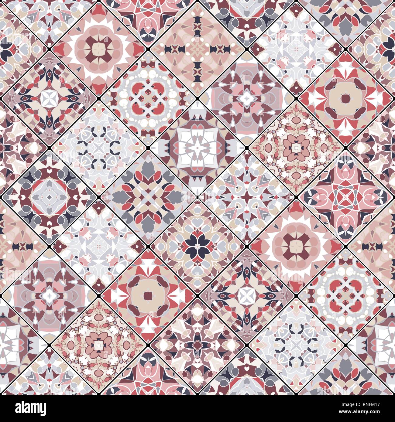 Set of seamless abstract patterns. Colorful tiles background in ...