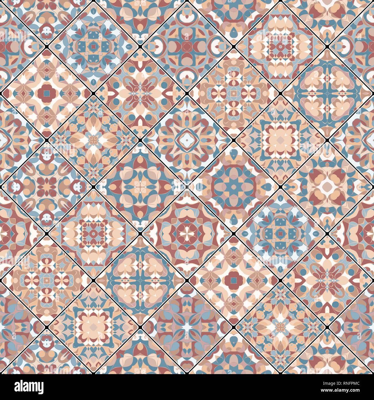 Set of seamless abstract patterns. Colorful tiles background in ...