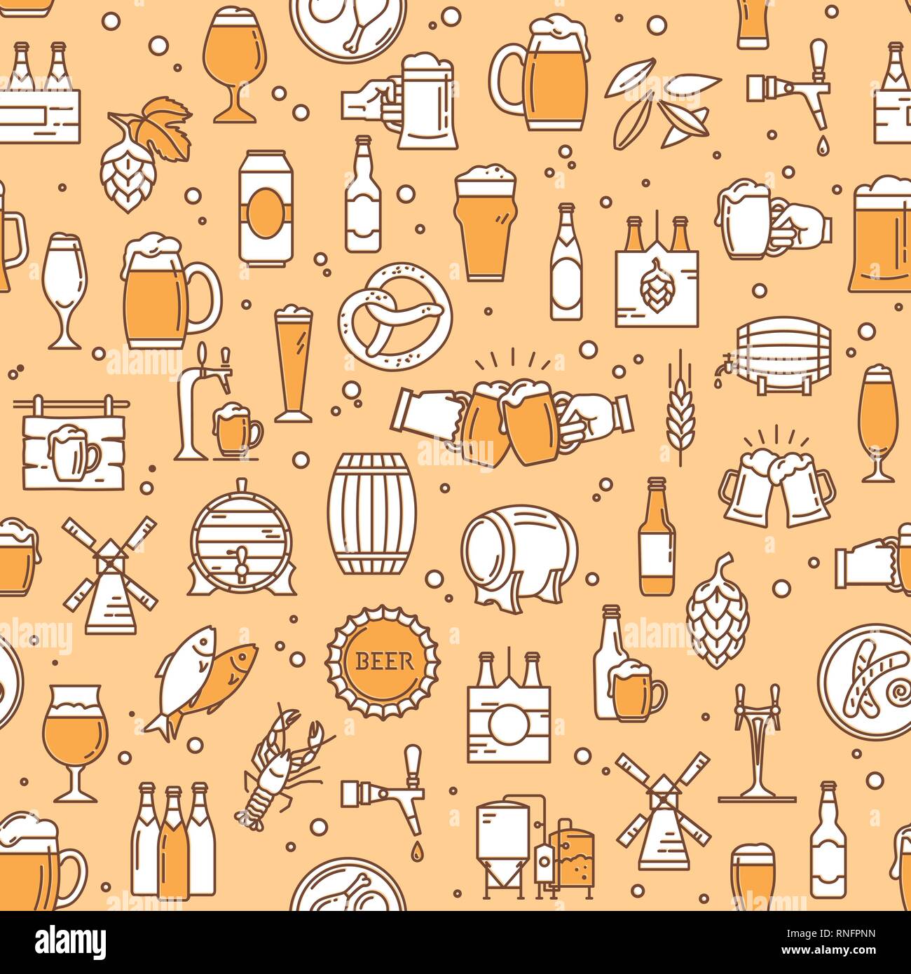 Seamless colorful pattern background kraft beer brewing icons in modern ...