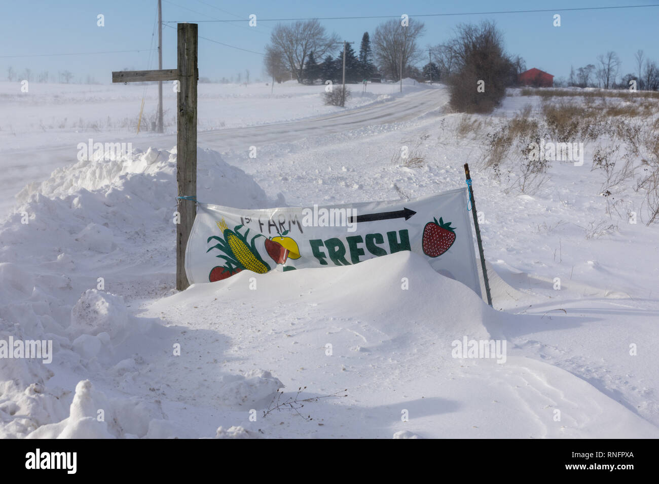 Farm stands are closed for the winter, New York State, USA Stock Photo ...