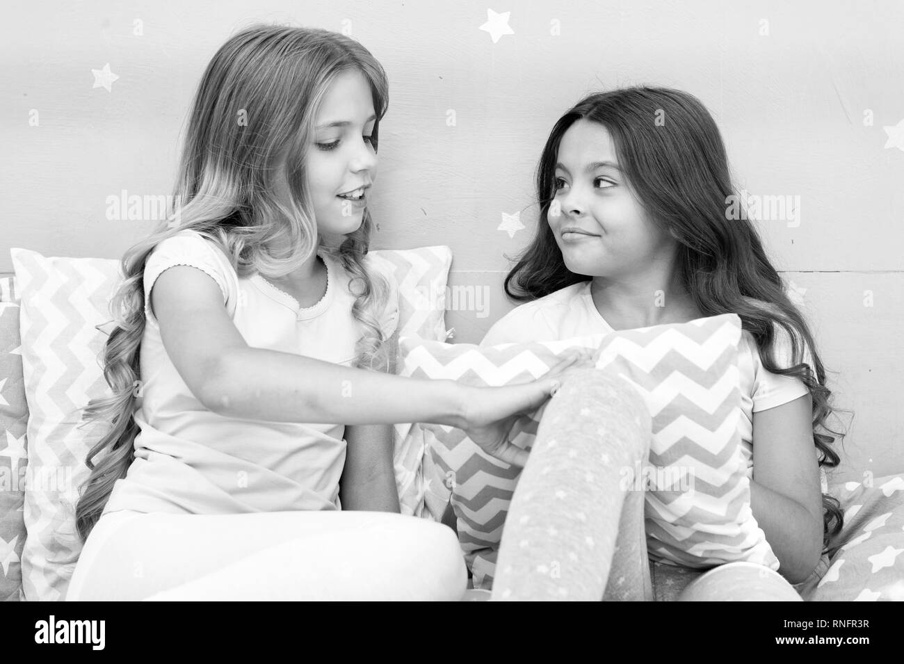 Best friends forever. Soulmates girls having fun bedroom interior ...