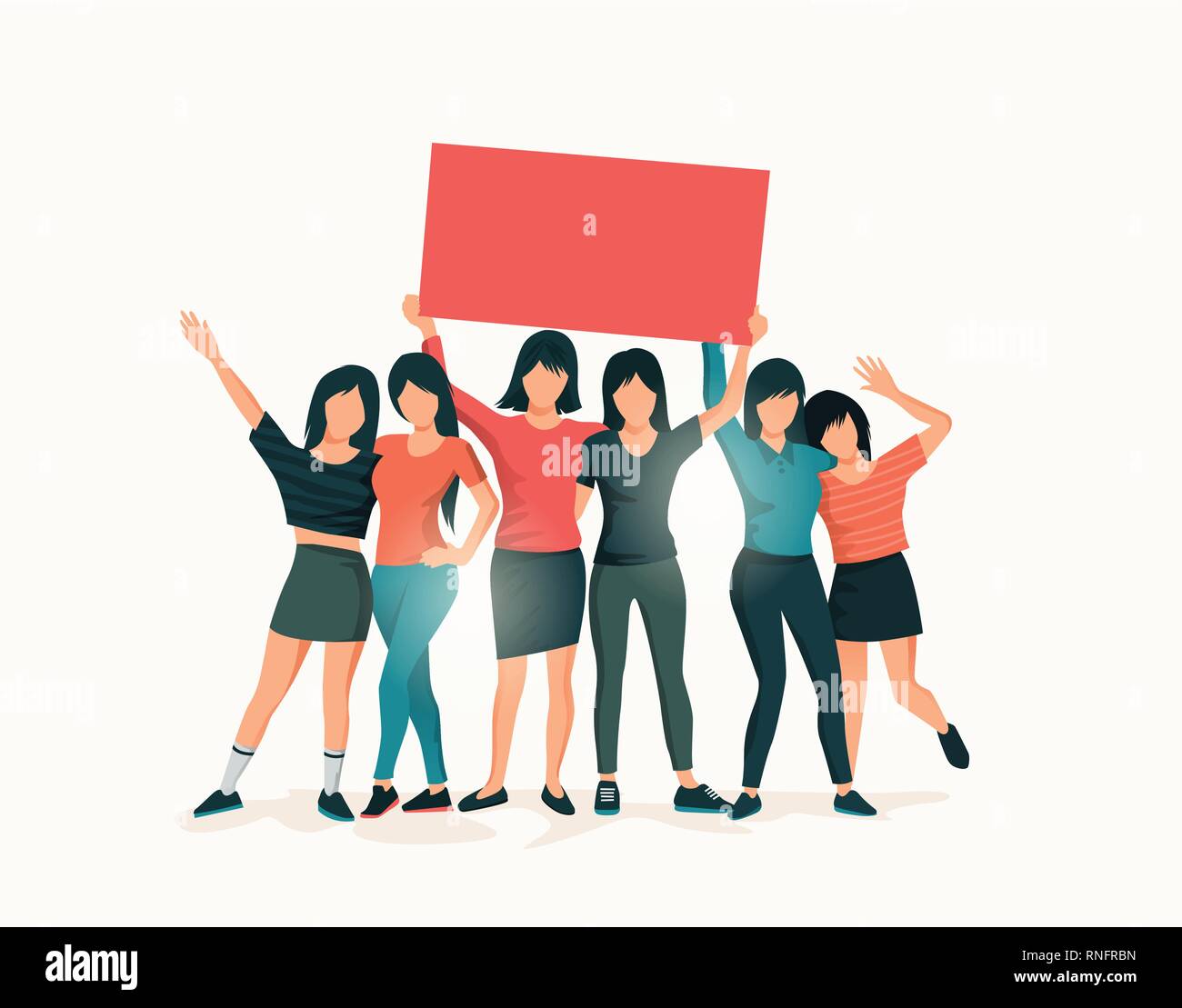 A Group Of Women Standing Together And Holding Up A Blank Sign People