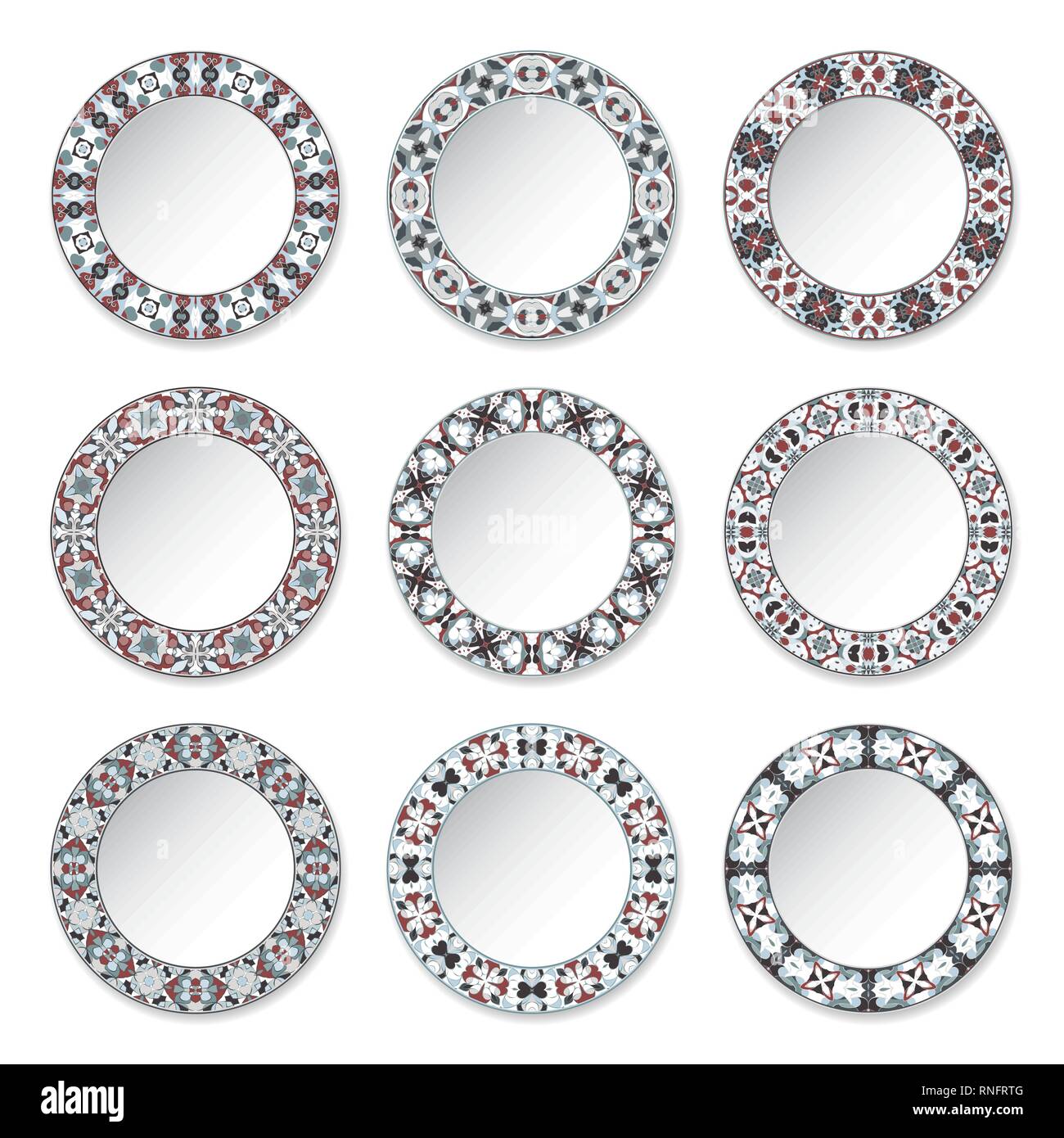 Set of decorative plates with a circular red and green pattern, top ...
