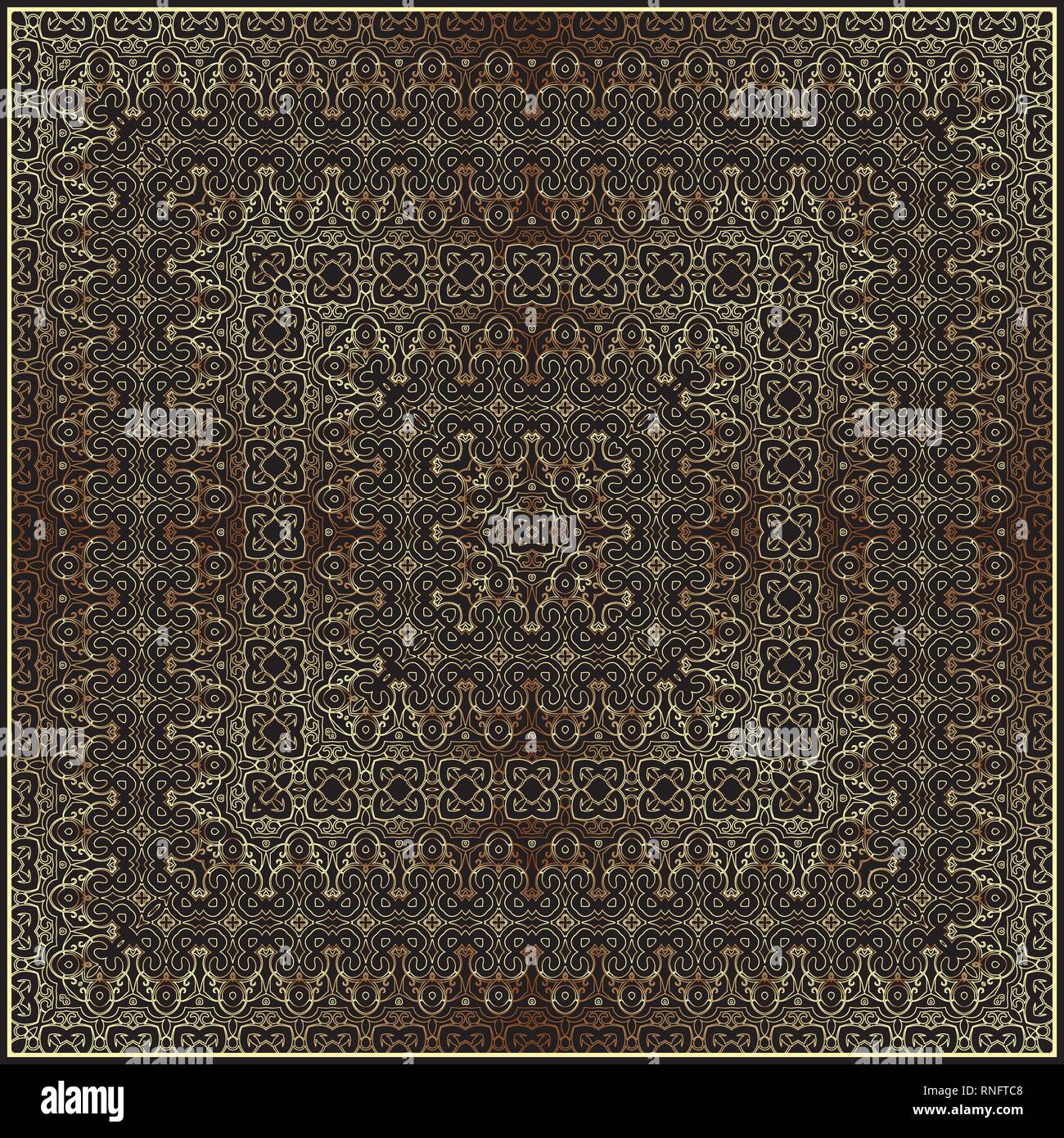 Black handkerchief with gold pattern. Square ornament for print on ...