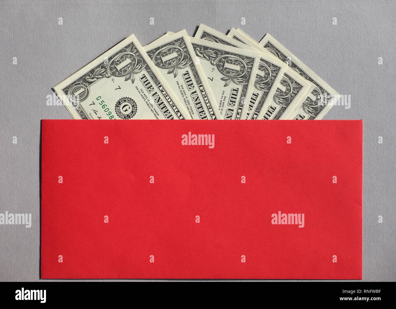 One Dollar banknotes money (USD), currency of United States in red ...