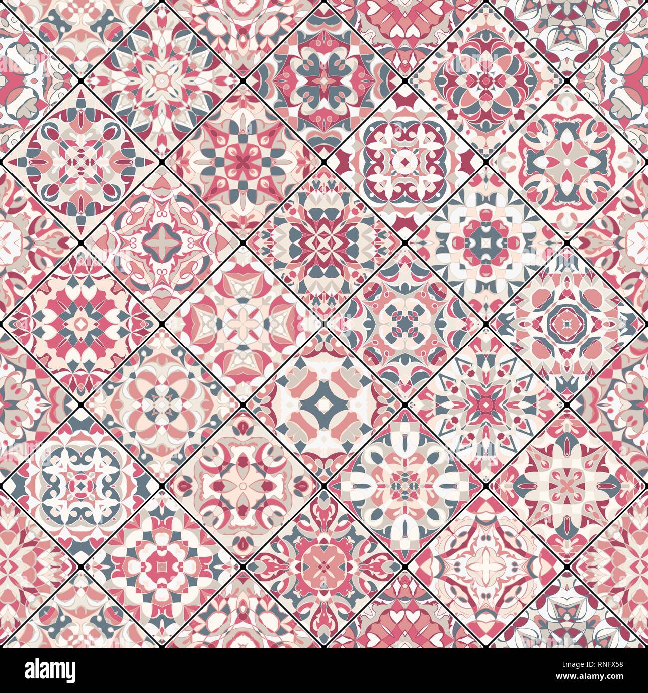 Set of seamless abstract patterns. Colorful tiles background in ...