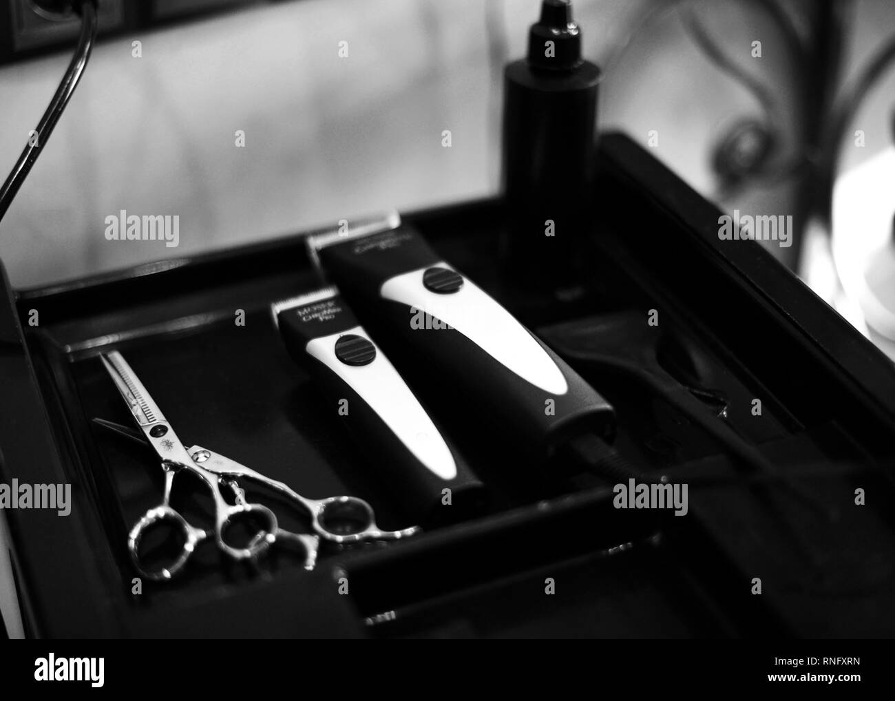 Beauty Salon Tools Black and White Stock Photos & Images - Alamy