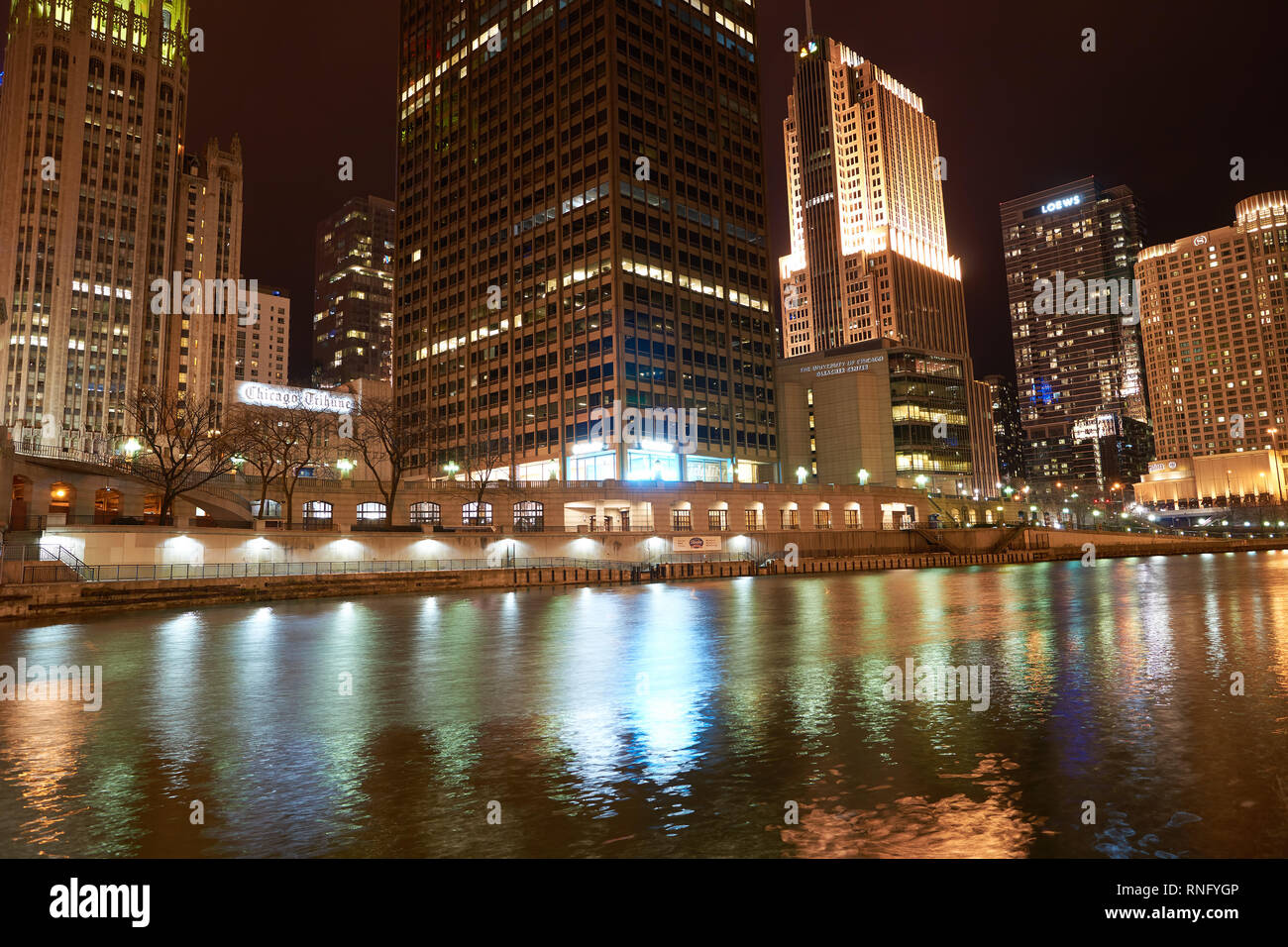 CHICAGO, IL - CIRCA APRIL, 2016: Chicago at night time. Chicago is the ...