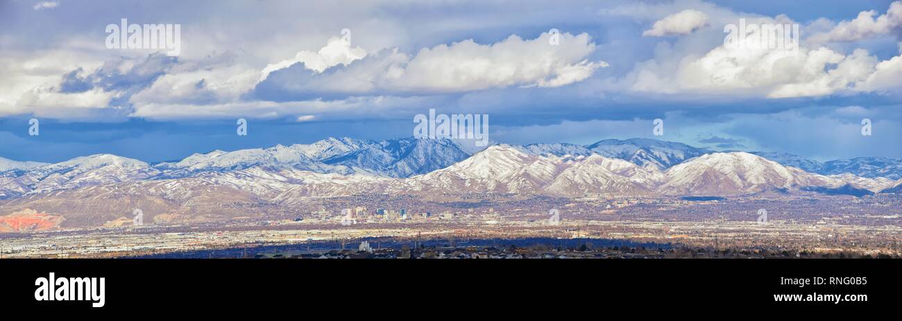 Winter Panoramic view of Snow capped Wasatch Front Rocky Mountains ...