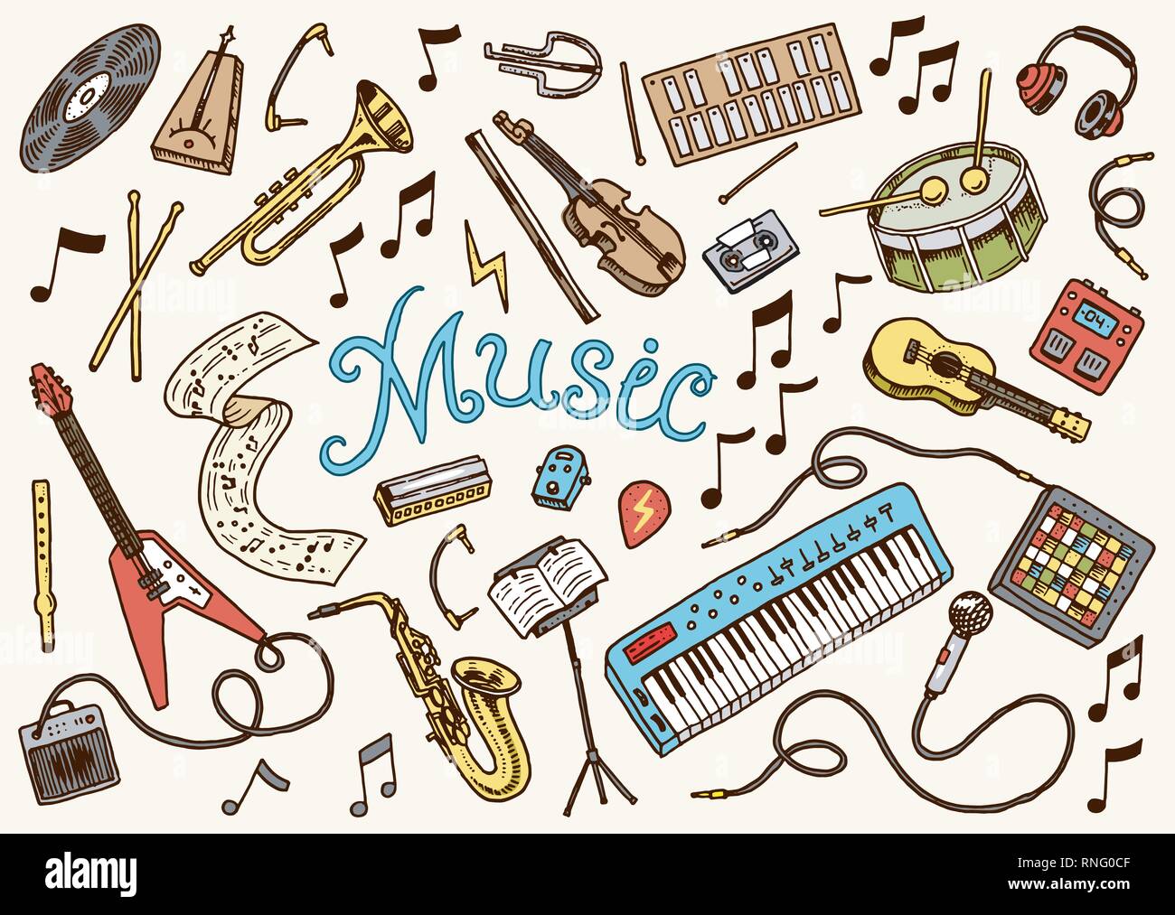 musical instruments set icons stock vector illustration isolated on ...