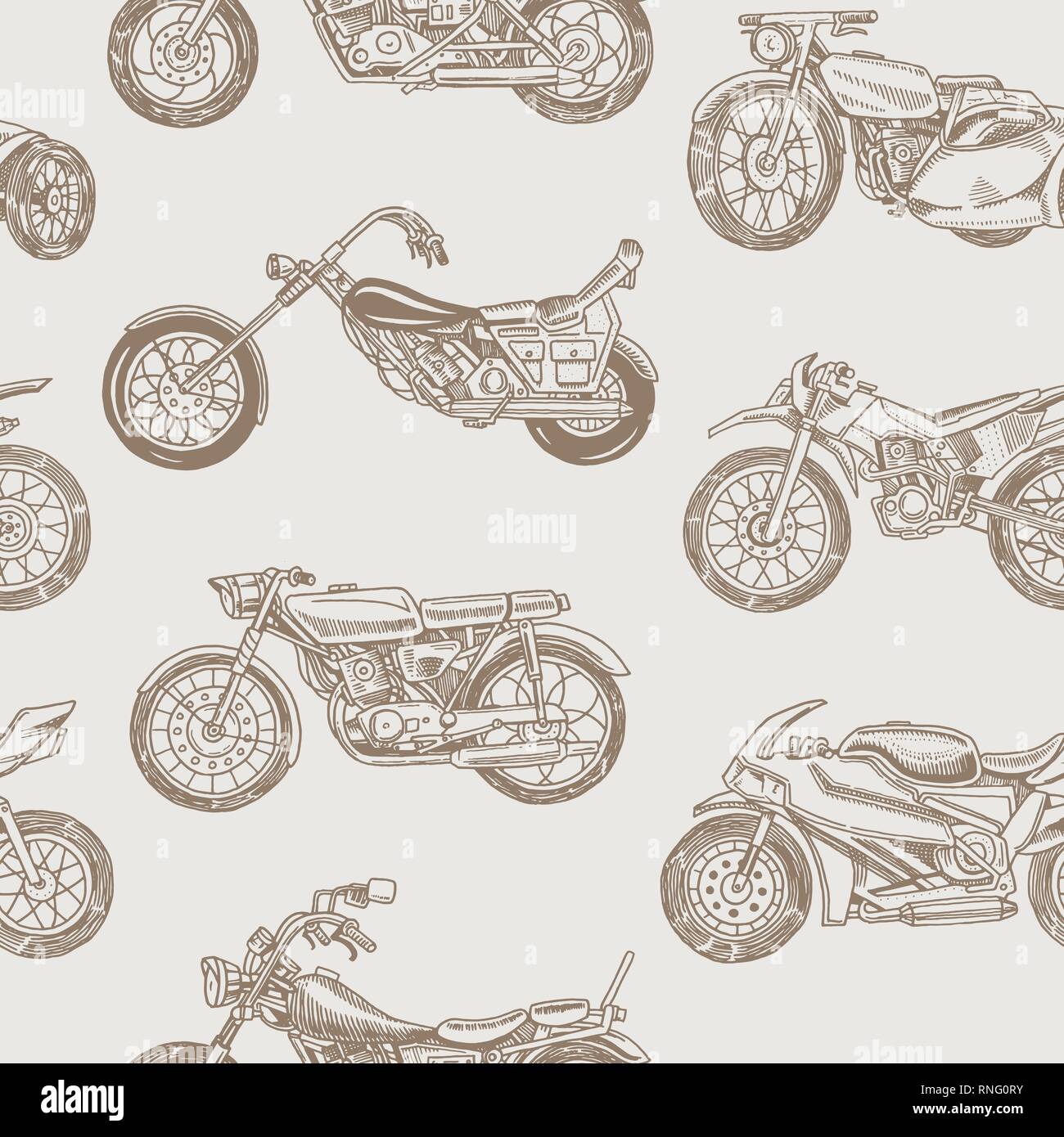 Vintage motorcycles Seamless Pattern. Bicycle Background. Extreme Biker ...