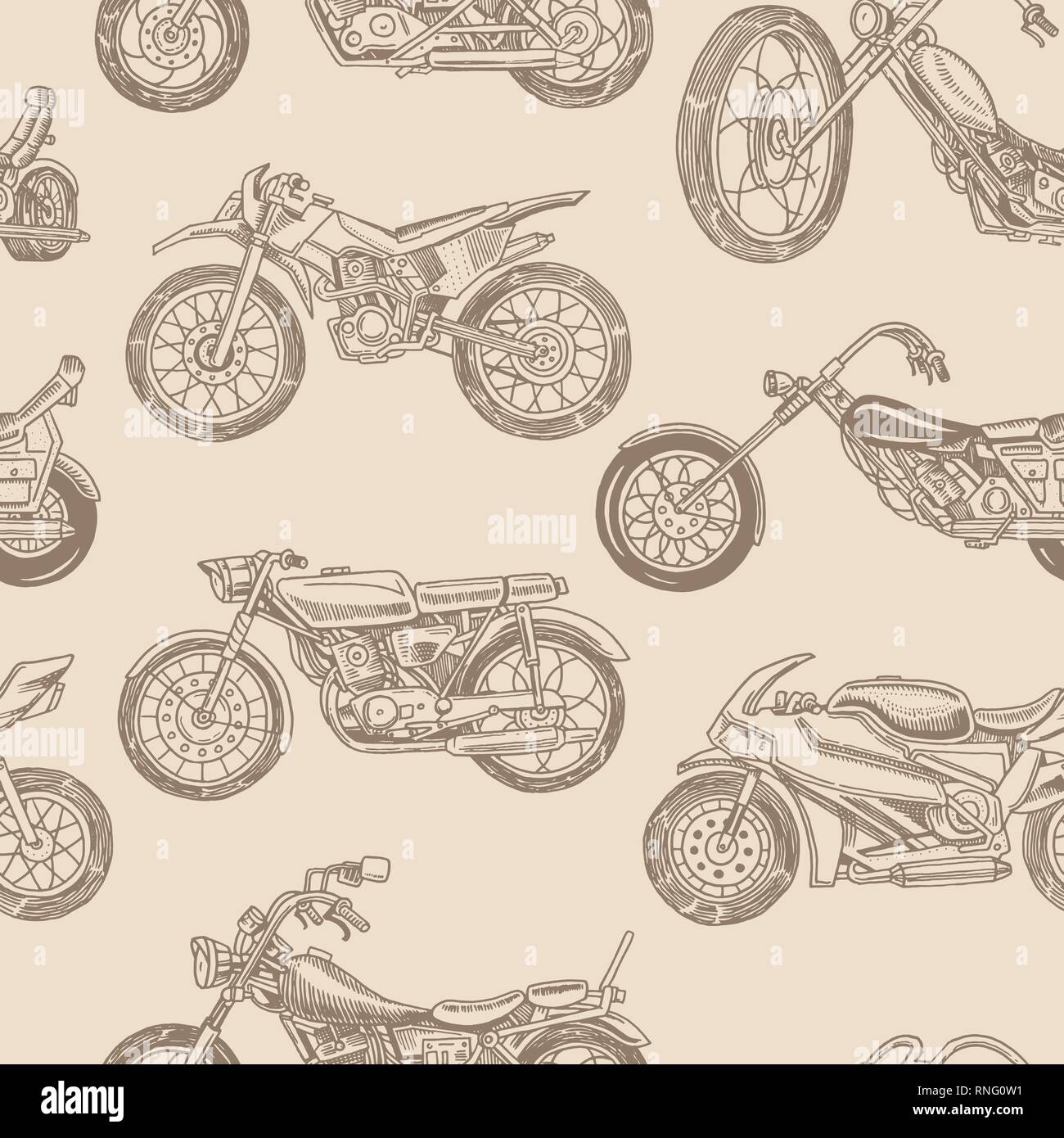 Vintage motorcycles Seamless Pattern. Bicycle Background. Extreme Biker ...